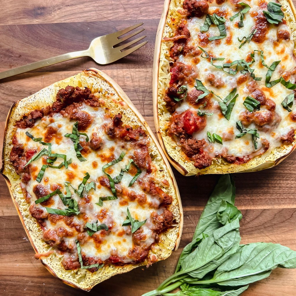 Cheesy Spaghetti Squash Boats - Daddio's Kitchen